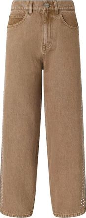 Pinko Pinko, Femme, Jeans, Beige, Taille: W29 Jeans cinq poches avec clous lat&eacute;raux et broderie Love Birds