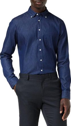 Seidensticker Herren X-Slim Langarm Uni Denim Klassisches Hemd, Dunkelblau, 38