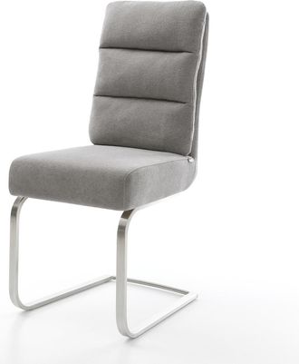 DELIFE Freischwinger Pela-Flex Strukturstoff Soft Grau Freischwinger flach Edelstahl Taschenfederkern, Esszimmerstühle