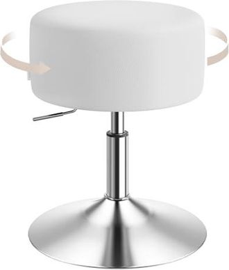 Woltu Tabouret de Coiffeuse, Tabouret de Bar Rond, Pivotant, Hauteur R&eacute;glable 54-69cm, en Similicuir, Blanc, BH14ws-1