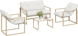 OUTSUNNY Salon de jardin ext&eacute;rieur - Outsunny - 4 pi&egrave;ces, coussins ultra-&eacute;pais 15cm - canap&eacute; 2 places avec table basse et 2 fauteuils - kaki