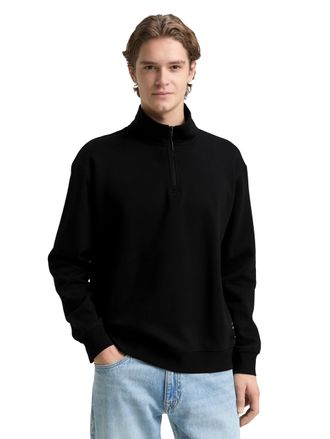 Tom Tailor Herren 1049013 Troyer Sweatshirt mit Logo-Badge, 29999-Black, XL