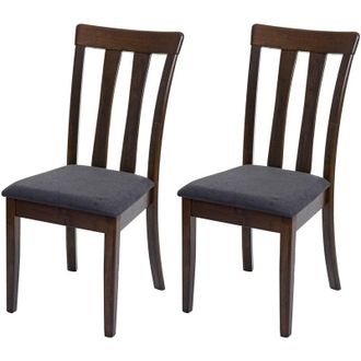 Hhg 2 x chaises de salle &agrave; manger 525 tissu/textile bois massif, cadre fonc&eacute;, gris fonc&eacute;