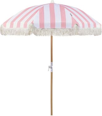 Beliani Beliani - Parasol droit rond 150 cm - M&acirc;t en bois de h&ecirc;tre - Tissu polyester r&eacute;sistant aux UV - M&eacute;canisme douverture manivelle - Style r&eacute;tro