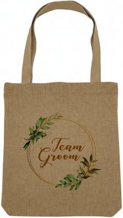 Fabulous Sac Shopping Tote Bag Aspect Lin - Team Groom Mariage Mari&eacute;e Cercle Fleurs - Sac de Courses Toile Epaisse 360g Beige Naturel Cabas Port&eacute; Epaule Solide
