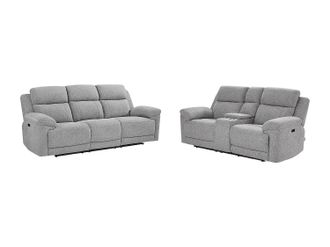 Vente-Unique Relaxsofa 3-Sitzer & 2-Sitzer elektrisch - melierter Stoff - Grau - KELUNO