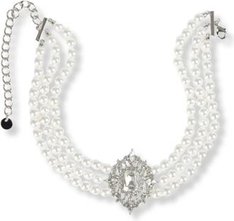 Self Portrait Femme, Accessoires, Blanc, Taille: ONE Size Crystal Pearl Choker