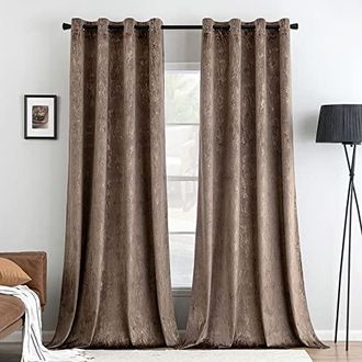 Miulee Rideau Salon Velours Décoratifs Doux Rideaux Opaque Rideau Thermique Rideaux Velours Oeillets pour Chambre et Salon Lot de 2 Marron 140x260 cm