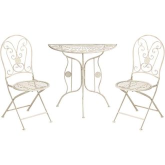 Beliani Ensemble de Bistrot de Jardin Vintage en M&eacute;tal Cadre en Fer Table et Chaises Beige Clair Coggia