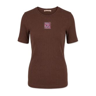 Marni T-Shirt mit farbenfroh gesticktem Logo - - Tops - Damen - Braun - XS