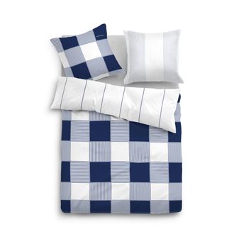 Tom Tailor 0067653 Bettw&auml;sche Garnitur mit Kopfkissenbezug Baumwoll Satin - DIRECTION 1x 135x200 cm + 1x 80x80 cm, indigo blue