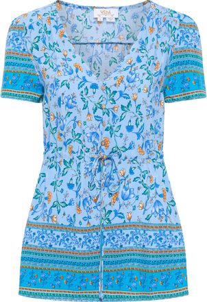 Usha kurzarmbluse Damen Hellblau Mehrfarbig