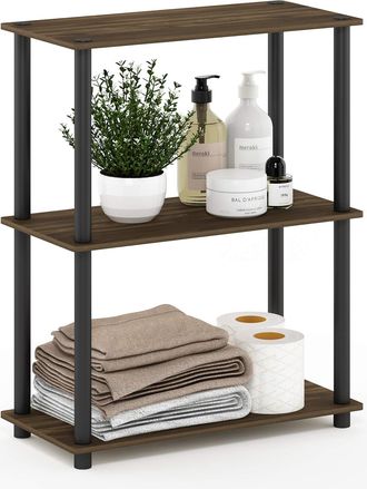 Furinno 3-Ebenen kompaktes Mehrzweck-Regal, holz, Columbia Walnut/Schwarz, 75.18 x 59.94 x 29.46 cm