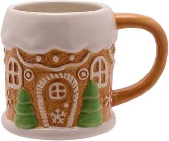 Widdop and Co The Seasonal Gift Co - Santa & Friends - Tasse marron clair en forme de maison en pain d&eacute;pices - Cadeau de No&euml;l fantaisiste et cadeau pour la maison p