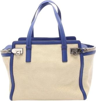 Ferragamo Sac &agrave; main en toile et cuir Ariana Pre-owned - Femme - Pre-owned - Beige - Taille: ONE Size