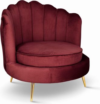 MG Design Samt Muschelsessel in Burgunderrot - Moderner Cocktailsessel mit goldenen Beinen, gepolsterter R&uuml;ckenlehne und gro&szlig;em Sitz f&uuml;r Wohnzimmer oder Schlafz