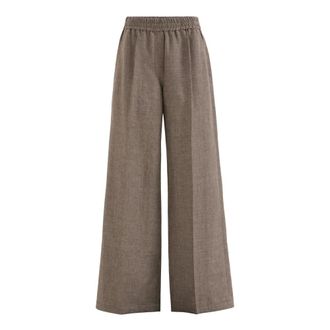 Brunello Cucinelli Pantalon en lin taille haute - Femme - Pantalons - Brun - Taille: 44 FR