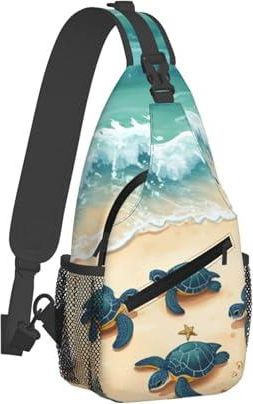 Generic Antivol Sacoche Homme Bandouliere Tortues de plage Sacs Poitrine Polyester Sac &agrave; Dos De Voyage pour Cyclisme &eacute;cole Randonn&eacute;e