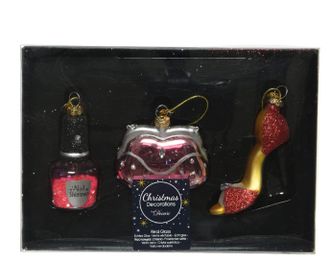 Kaemingk Christbaumschmuck Glas Beauty & Fashion Set 3-teilig 7cm Weihnachtskugeln rosa rot