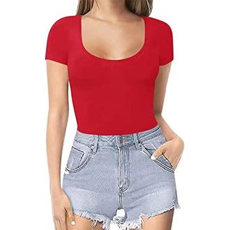 Generic Combishort Femme- Combinaison-Pyjama Sexy &agrave; Manches Courtes Et Col Rond Couleur Unie Basique