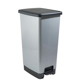 Sundis Cover Bin, poubelle &agrave; p&eacute;dale 40 L, rectangulaire, en plastique recycl&eacute;, aspect m&eacute;tal, avec anses pour accrocher et cacher le sac, pour cuisine, bureau