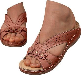 Generic Sandales larges pour femme - Pantoufles de plage &agrave; talon inclin&eacute; - Pantoufles &agrave; plateforme &agrave; bout ouvert avec soutien de la vo&ucirc;te plantaire - Chaussur