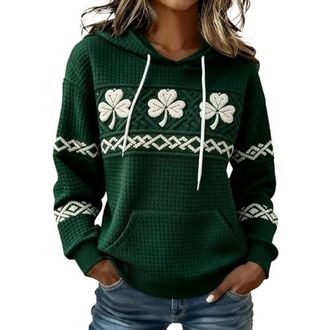 Generic Sweat-shirt &agrave; capuche surdimensionn&eacute; pour femme avec imprim&eacute; de la Saint-Patrick - Manches longues - Style d&eacute;contract&eacute; - Tr&egrave;fle porte-bonheur, Vert, X