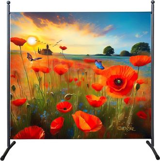 Quick Star Paravent 180 x 180 cm Poppy Meadow Raumteiler Stellwand Trennwand Balkon Garten Sichtschutz