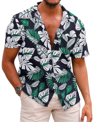 Coofandy Herrenhemden Kurzarm Herren Hawaii Hemd Baumwolle Strandhemd Sommer Hemd Hawaiihemd Kurzarm Regular Fit Bügelfrei Button Down Kurzarm Hawaii Shirt B-M