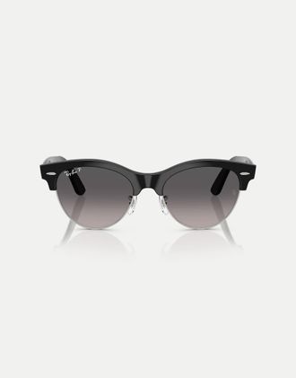 Ray-Ban Clubmaster - Lunettes de soleil à verres gris polarisés - Noir et argenté