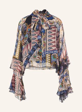 Milano Milano Italy Schluppenbluse Mit Volants blau