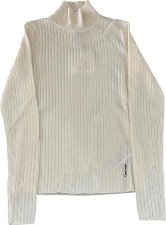 Calvin Klein Pull &agrave; col roul&eacute; en m&eacute;rinos - Femme - Pulls - Blanc - Taille: 40 FR