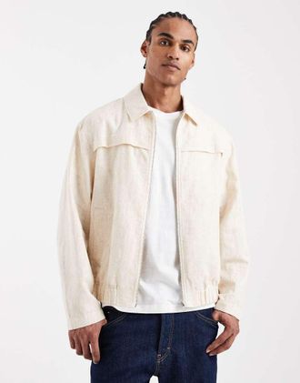 Asos Strukturierte Harrington-Jacke aus Baumwolle in Ecru-Neutral