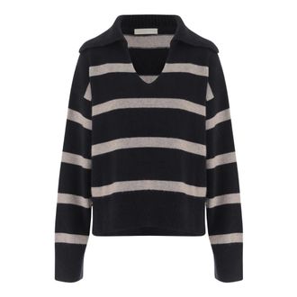 Allude Femme, Pulls, Noir, Taille: 40 FR Pull Ray&eacute; en Laine et Cachemire