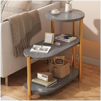 Generic Runder Beistelltisch Mit 3 Ebenen Und Tischplatte Aus Kunstmarmor - Minimalistischer Beistelltisch Mit Metallrahmen for Wohnzimmer Und Schlafzimmer (6