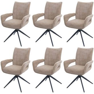 Hhg 6er-Set Esszimmerstuhl HHG 273, K&uuml;chenstuhl, drehbar Auto-Return, Stoff/Textil Chenille (310g/m&sup2;) &Ouml;ko-Tex hellbraun