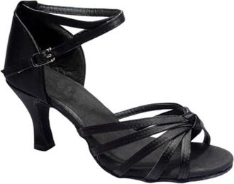 Frcolor Chaussures de Danse Latine à Talons Ouverts pour Femmes Design Élégant Semelle Adaptée Danse Salon Style Serpent Noir