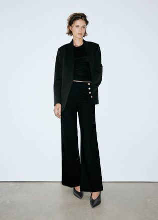Mango Weite Jeans mit seitlichen Kn&ouml;pfen black denim - Damen - 36 - MANGO