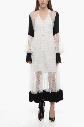 Loewe Lace Shirt Dress with Balloon Sleeves Loewe