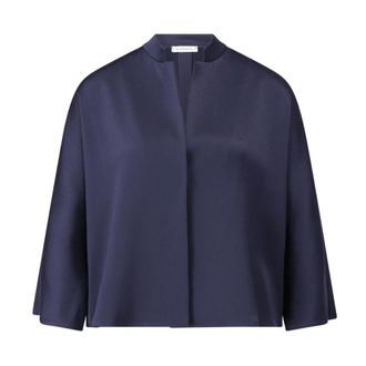 Rosso35 Satin Oversized Bluse mit Fledermaus&auml;rmeln - - Blouses & Shirts - Damen - Blau - 2XL