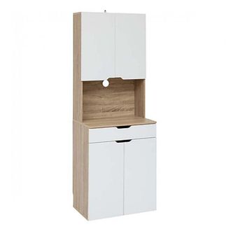 PEGANE Buffet de cuisine avec 2 placards et 1 tiroir, coloris ch&ecirc;ne/blanc - Longueur 60 x Profondeur 40 x Hauteur 170 cm