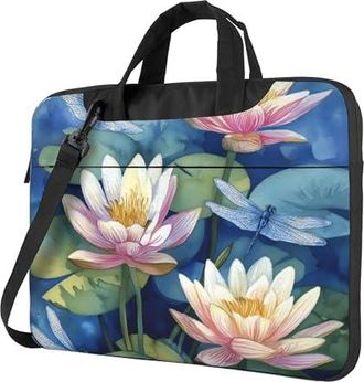 Generic Lotus Libellule Sac pour ordinateur portable de 15,6 pouces avec bandouli&egrave;re - Housse de protection antichoc pour ordinateur portable de 15,6 po - Pou