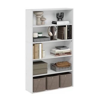 Furinno PASIR Étagère, Bibliothèque À 5 Niveaux avec Étagère Ouverte, 24 X 80 X 134 Cm, Idéale pour Le Salon, La Chambre Ou Le Bureau, Blanche