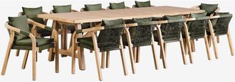 Sklum Set aus rechteckigem Tisch (300x100 cm) und 12 Esszimmerst&uuml;hlen aus Akazienholz Dubai Rustikales Akazienbraun
