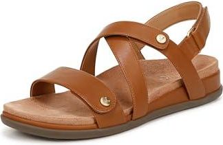 Vionic Womens Cypress Flat Sandal, Marron clair/cuir, 4 UK Wide