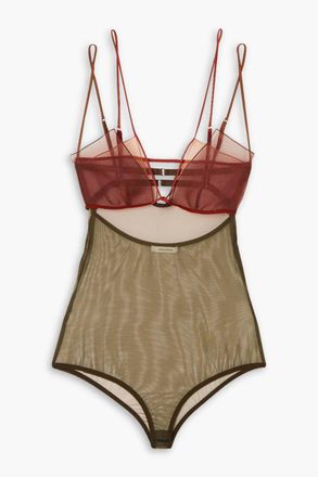 Nensi Dojaka Body aus T&uuml;ll und Organza mit Cut-outs - Braun - L