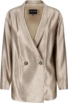 Giorgio Armani Femme, Vestes, Beige, Taille: 38 FR Veste Crois&eacute;e en Soie Tussah