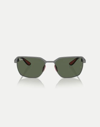 Ray-Ban Rb3743m - Scuderia Ferrari Collection - Lunettes de soleil carrées avec verres verts - Gris acier