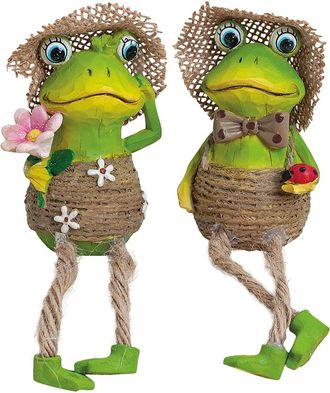 Matches 21 matches21 Frösche Kantenhocker Deko-Figuren Figuren Dekoration Froschfiguren Frau & Mann mit Blume Poly & Sisal 2er sort 7/12 cm