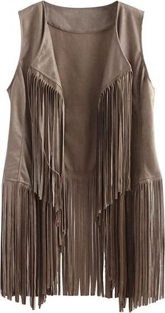 Generic Damen Faux Wildleder Cowboy &Auml;rmellos Weste Cardigan mit Fransen